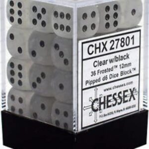 DND Dice Set-Chessex D&D Dice-12mm Frosted Clear and Black Plastic Polyhedral Dice Set-Dungeons and Dragons Dice Includes 36 Dice – D6