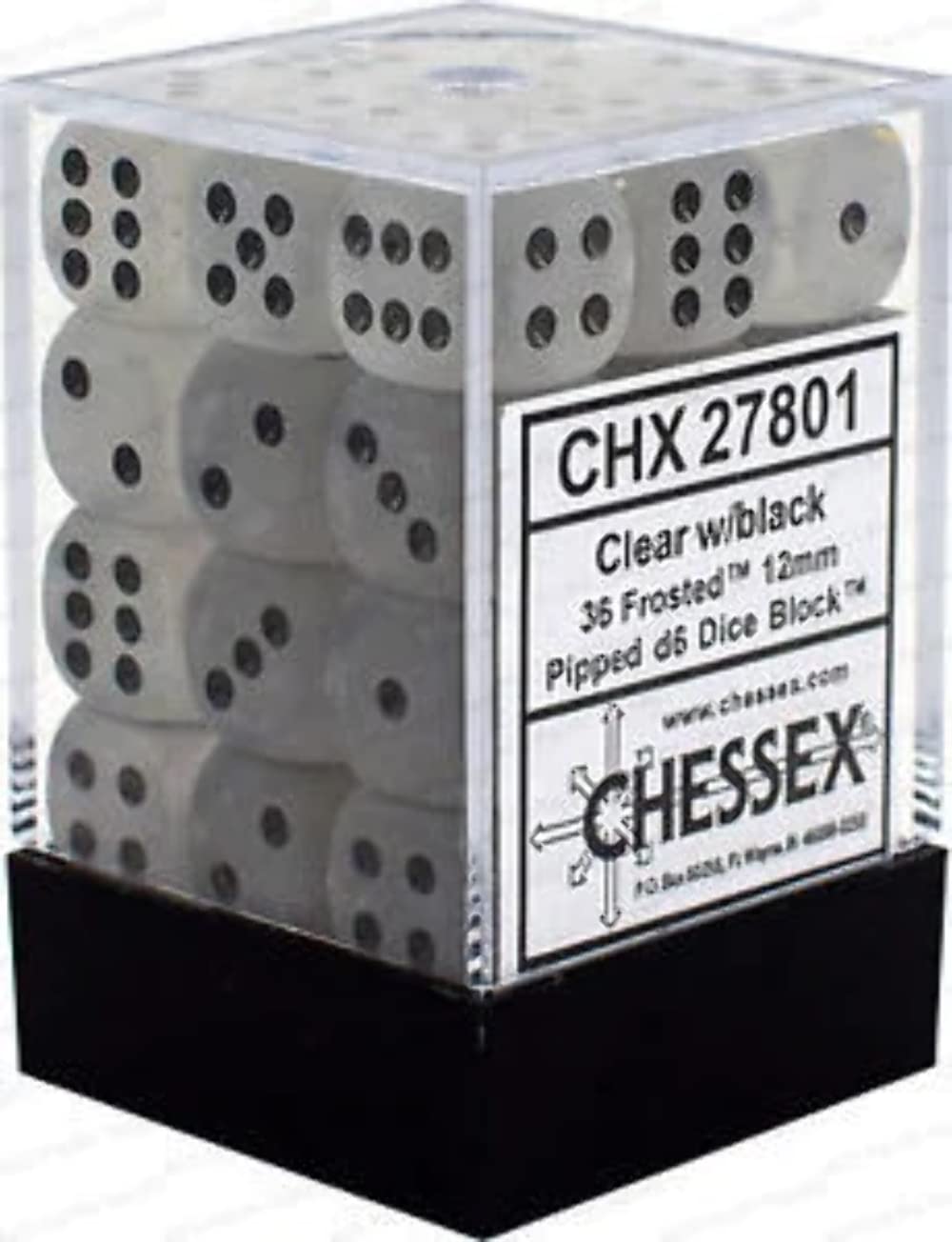 DND Dice Set-Chessex D&D Dice-12mm Frosted Clear and Black Plastic Polyhedral Dice Set-Dungeons and Dragons Dice Includes 36 Dice – D6