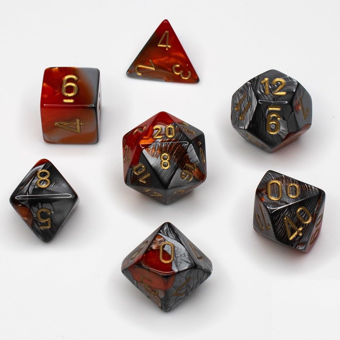 Chessex CHX26461 Dice-Gemini Orange-Steel/Gold Set