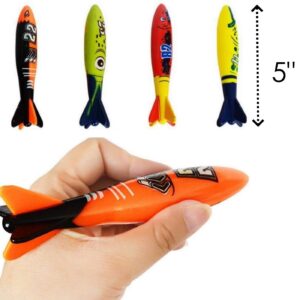 Haktoys Underwater Diving Torpedo Bandits, Swimming Pool Toy 5” Sharks Glides Up to 20 Feet Fun Water Games for Boys and Girls (Set of 8 Pieces)