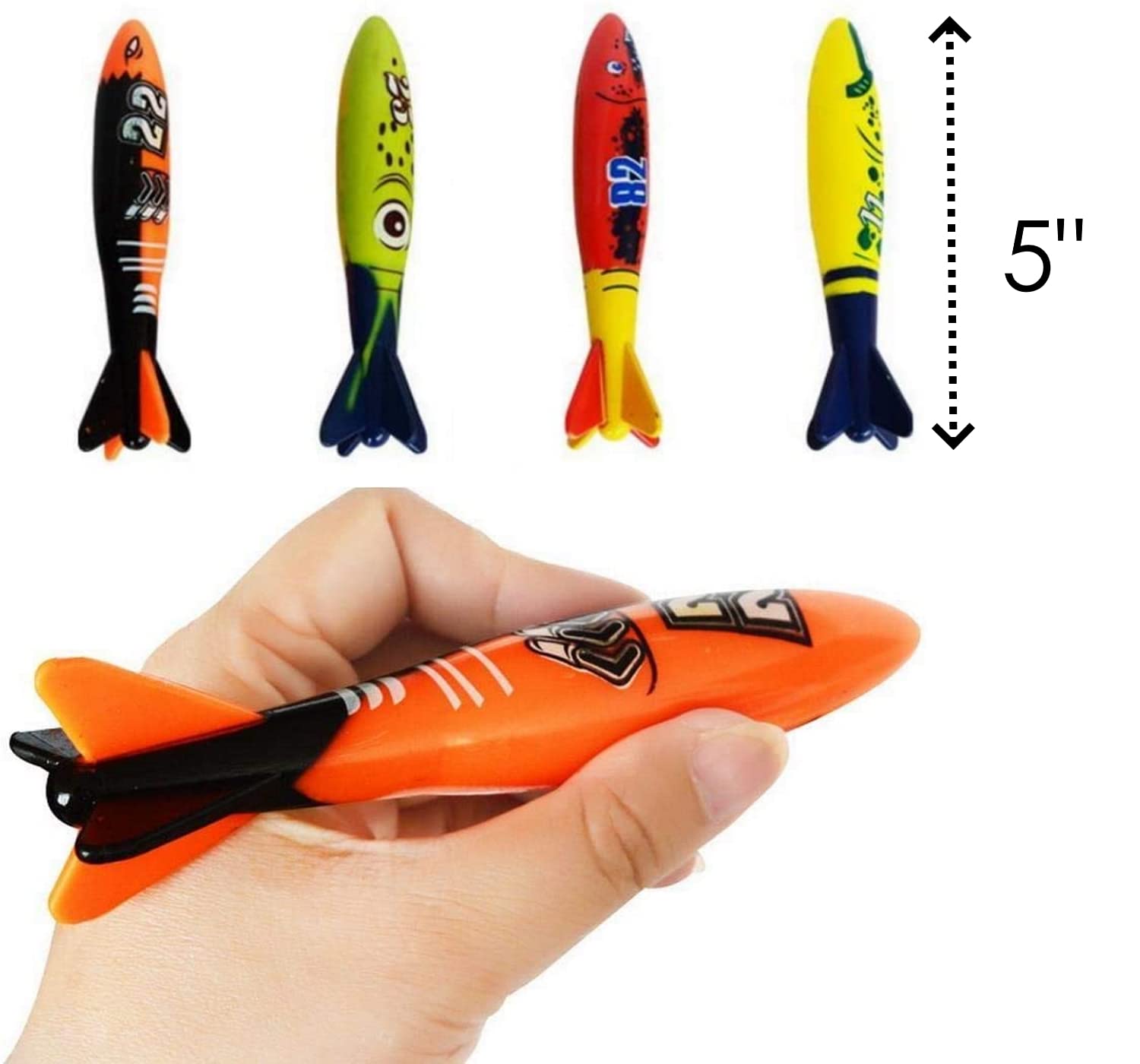 Haktoys Underwater Diving Torpedo Bandits, Swimming Pool Toy 5” Sharks Glides Up to 20 Feet Fun Water Games for Boys and Girls (Set of 8 Pieces)