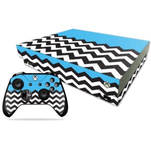 mightyskins skin compatible with microsoft xbox one x - baby blue chevron | protective, durable, and unique vinyl decal wrap cover | easy to apply, remove, and change styles | made in the usa