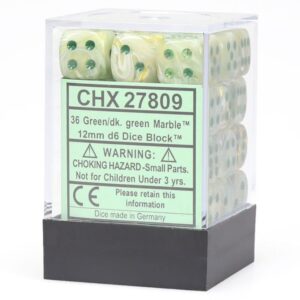 dnd dice set-chessex d&d dice-12mm marble green and dark green plastic polyhedral dice set-dungeons and dragons dice includes 36 dice – d6, various (chx27809)