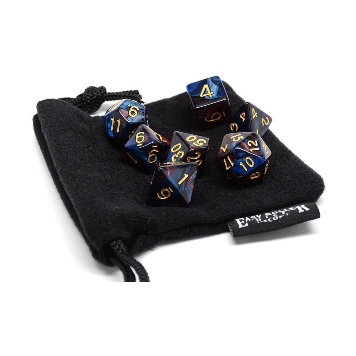 Royal Swirl Polyhedral Dice Set | 7 Piece Matching Set | Pristine Edition | Free Carrying Bag | Hand Checked Quality