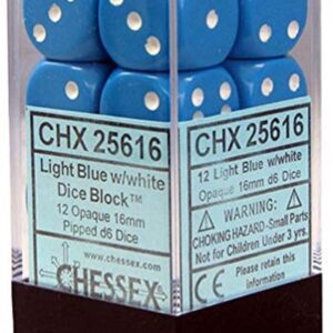 Chessex DND Dice Set-Chessex D&D Dice-16mm Opaque Light Blue and White Plastic Polyhedral Dice Set-Dungeons and Dragons Dice ludes 12 Dice – D6, Various (CHX25616)