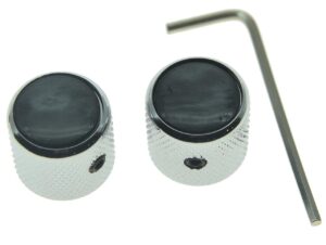 kaish set of 2 black pearl top guitar dome knobs with set screw for tele guitars black pearl cap bass chrome knobs