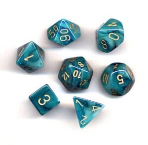 chessex chx27489 dice-phantom teal/gold set