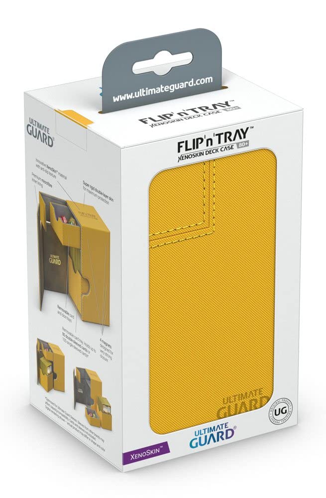 Ultimate Guard Flip 'n' Tray 80+, Deck Case for 80 Double-Sleeved TCG Cards +Dice Tray, Yellow, Independent Magnetic Closure & Microfiber Inner Lining