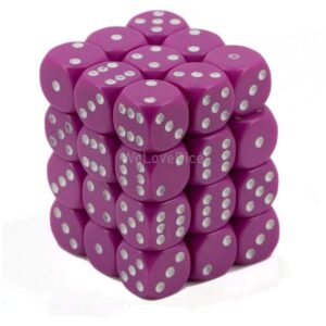 dnd dice set-chessex d&d dice-12mm opaque light purple and white plastic polyhedral dice set-dungeons and dragons dice includes 36 dice – d6