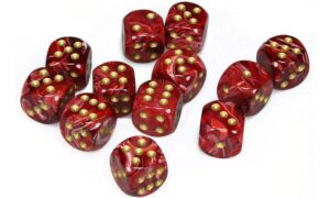 chessex dnd dice set d&d dice-16mm vortex burgundy and gold plastic polyhedral dice set-dungeons and dragons dice includes 12 dice – d6 (chx27634)