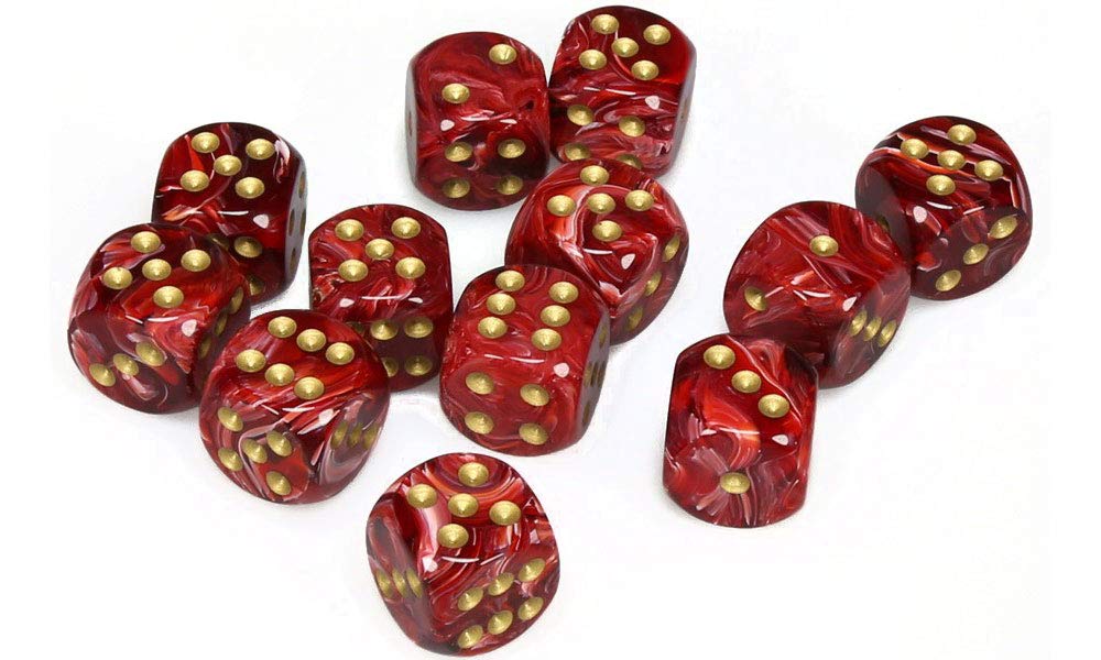 Chessex DND Dice Set D&D Dice-16mm Vortex Burgundy and Gold Plastic Polyhedral Dice Set-Dungeons and Dragons Dice Includes 12 Dice – D6 (CHX27634)