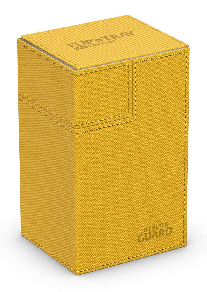 Ultimate Guard Flip 'n' Tray 80+, Deck Case for 80 Double-Sleeved TCG Cards +Dice Tray, Yellow, Independent Magnetic Closure & Microfiber Inner Lining