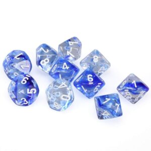 chessex jeux de dés : nébuleuse bleu foncé avec face blanc 10 matrices d10 lot de 10