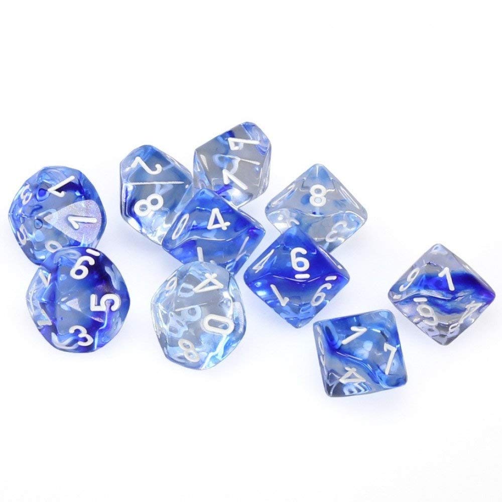 Chessex Jeux de dés : nébuleuse Bleu foncé avec face Blanc 10 Matrices d10 Lot de 10