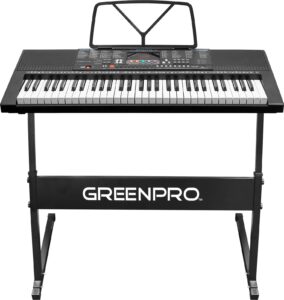 greenpro 61 key portable electronic piano keyboard, led display with adjustable stand and music note holder, 3 teaching modes, electronic musical instruments starter set for kids and adults