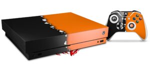 wraptorskinz decal vinyl skin wrap compatible with xbox one x console and controller - ripped colors black orange