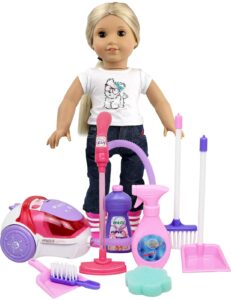 click n' play 18" doll house keeping & kids vacuum cleaner play set, 8pcs | kid/toddler cleaning tool, pretend play kitchen accessories, dust pan, baby toys | girls/boys/toddlers toy gifts/supplies