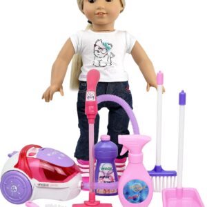 Click N' Play 18" Doll House Keeping & Kids Vacuum Cleaner Play Set, 8pcs | Kid/Toddler Cleaning Tool, Pretend Play Kitchen Accessories, Dust Pan, Baby Toys | Girls/Boys/Toddlers Toy Gifts/Supplies