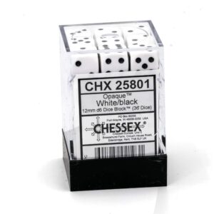 Chessex CHX25801 Dice-Opaque: 36D6 White/Black Set, Small (10mm - 14mm)