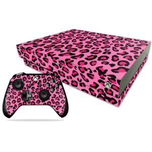 mightyskins skin compatible with microsoft xbox one x - pink leopard | protective, durable, and unique vinyl decal wrap cover | easy to apply, remove, and change styles | made in the usa