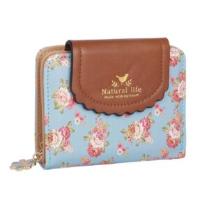 adoptfade womens small wallet floral coin purse card holder,light blue