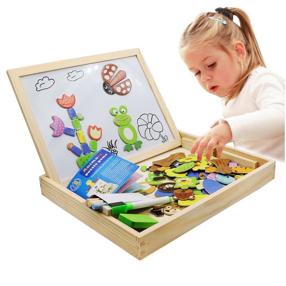 Wooden Toys Magnetic Puzzles Kids Wooden Games 109 Pieces Double Side Education Learning Toys for Children