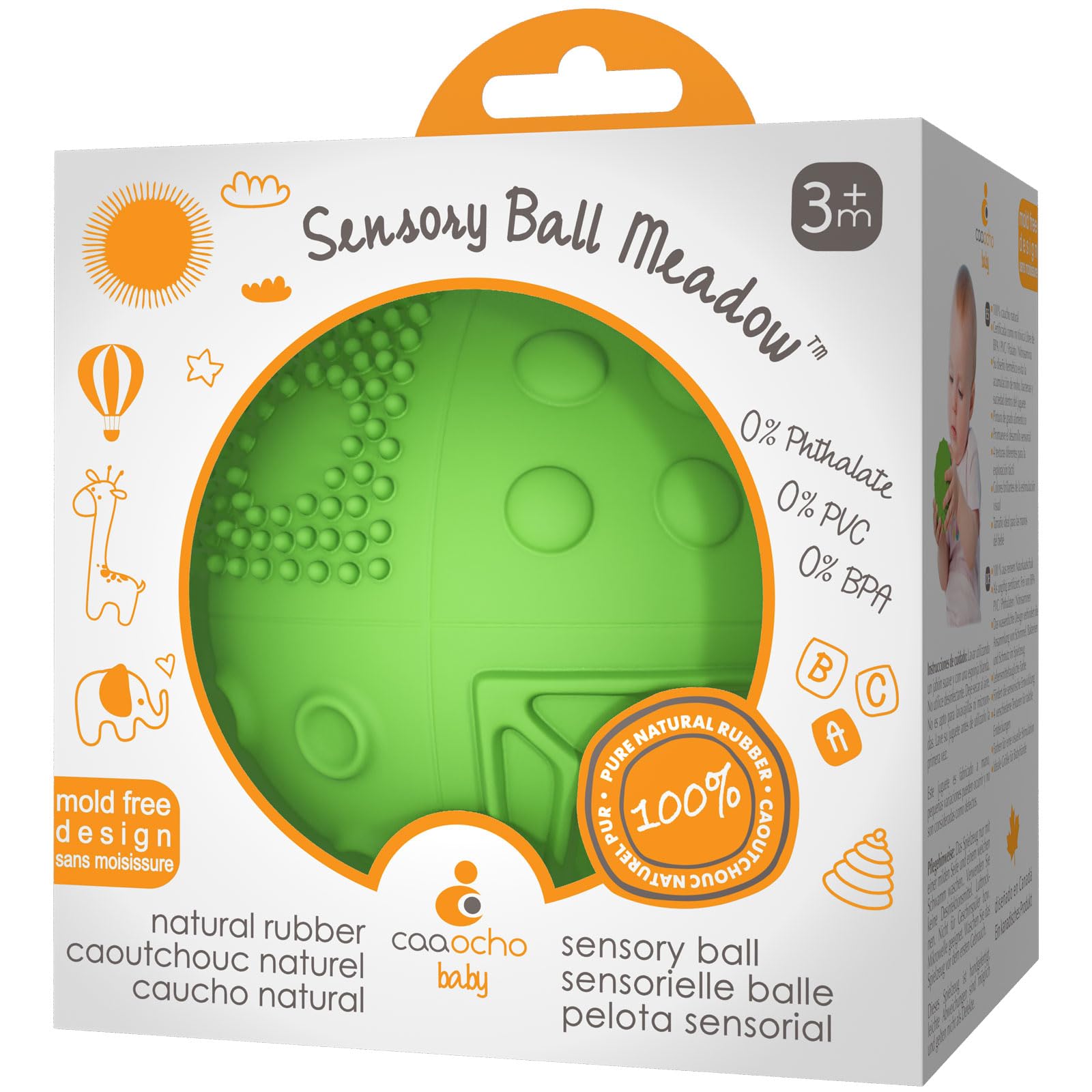 caaocho Pure Natural Rubber Sensory Ball Meadow 3" - Sealed Hole, BPA Free Baby Ball Toy, for Sensory Play, for Sensory Development, Hole Free Baby Toy, Perfect Bouncer, Without Hole