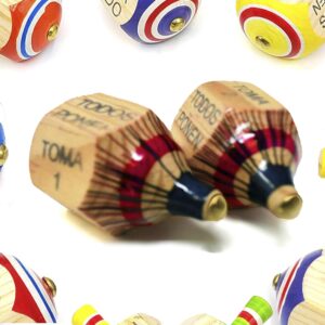 alondra's imports pirinola toma todo set – mexican fiesta, kids and adults family party games, bachelor parties or baby shower, wood spinning top game - premium quality finish - complete set of 2