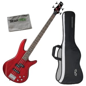 ibanez gsr200tr gio sr bass guitar transparent red w/gig bag and geartree cloth