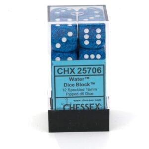 Chessex DND Dice Set D&D Dice-16mm Speckled Water Plastic Polyhedral Dice Set-Dungeons and Dragons Dice Includes 12 Dice – D6, (CHX25706)