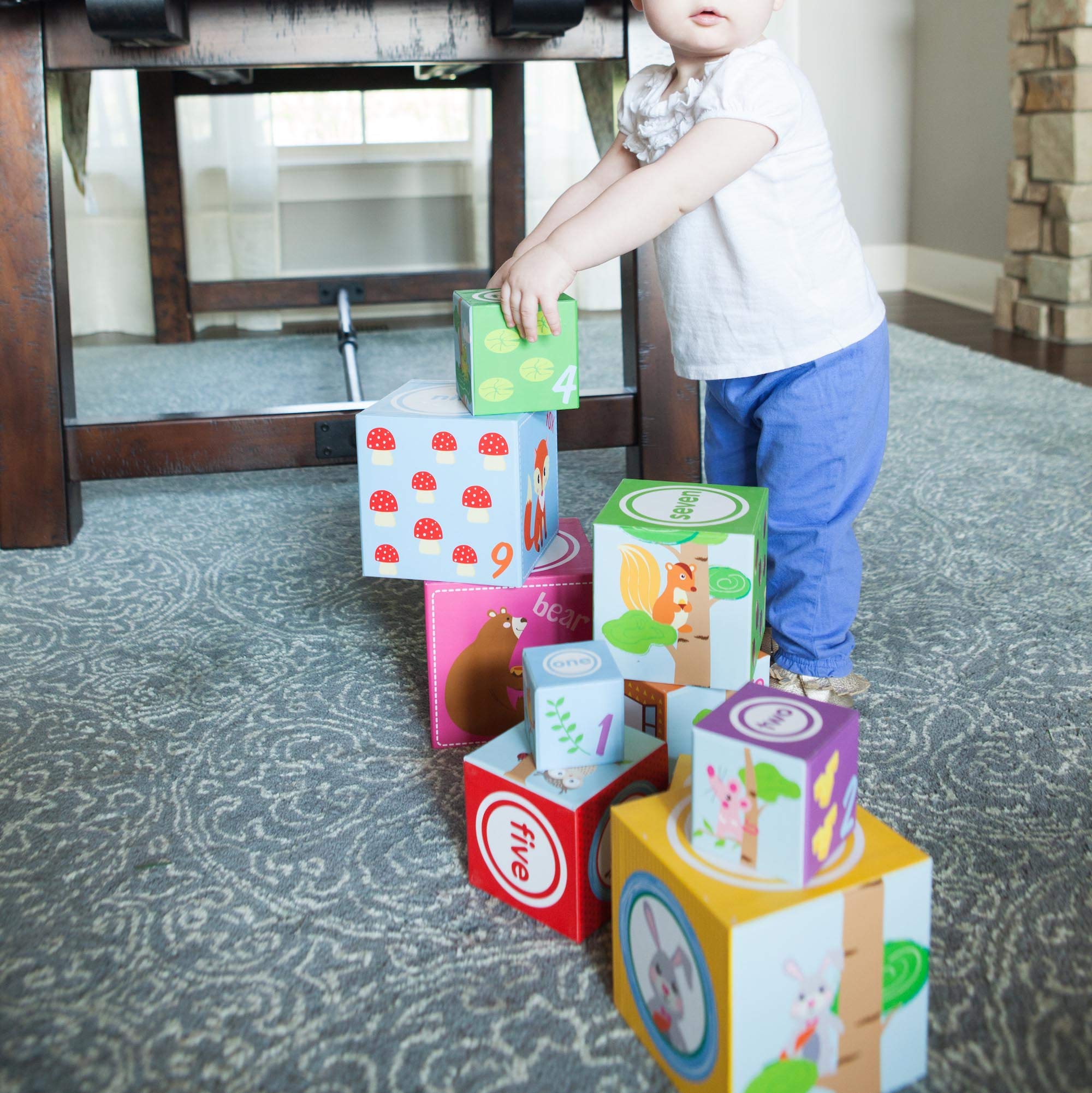 Fat Brain Toys Woodland Friends Stacking Cubes - Fine Motor & Number Learning, 12 mos+