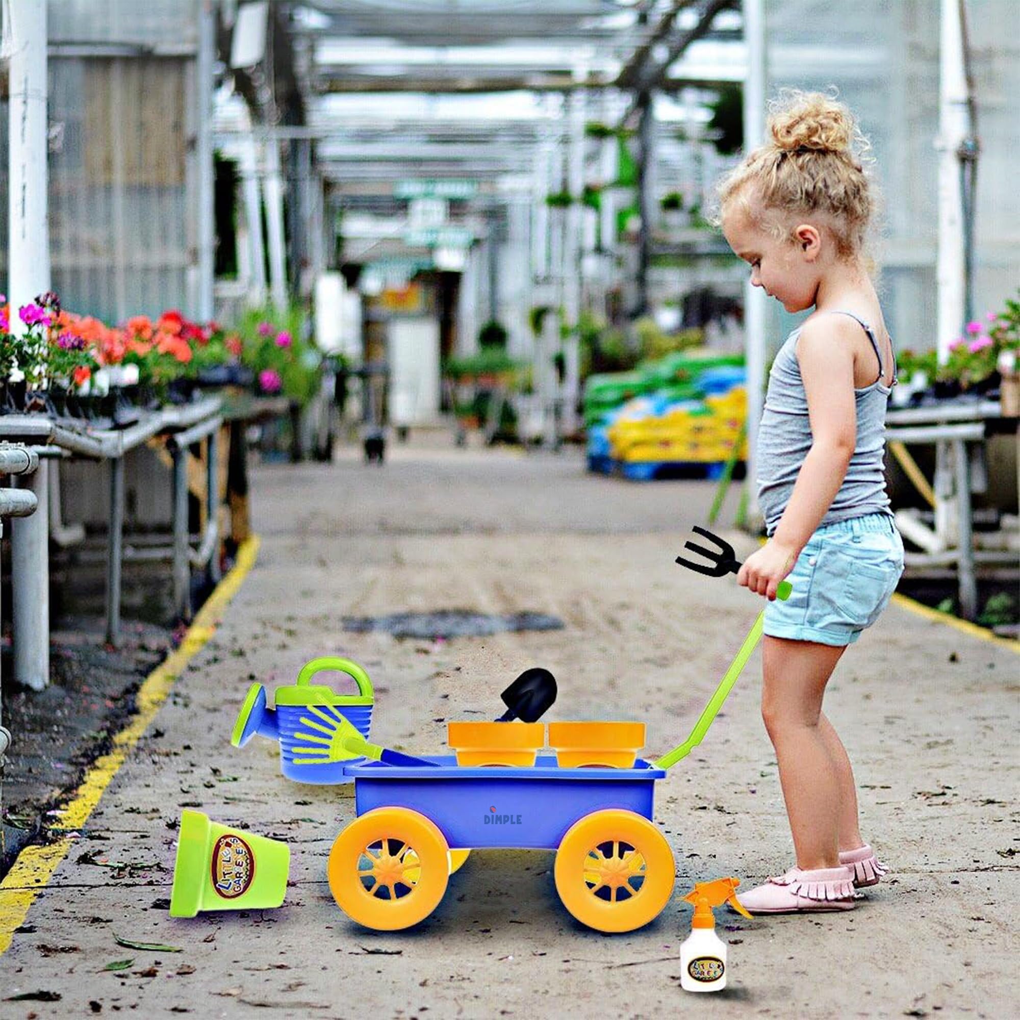 Dimple Garden Wagon & Tools Toy Set Premium 15 Pcs Kids Gardening Tools & Wagon Toy Set - Sturdy & Durable - Top Yd, Beach, Sand, Garden Toy - Great for Kids & Toddlers (Garden Toy Set) Green (Single)