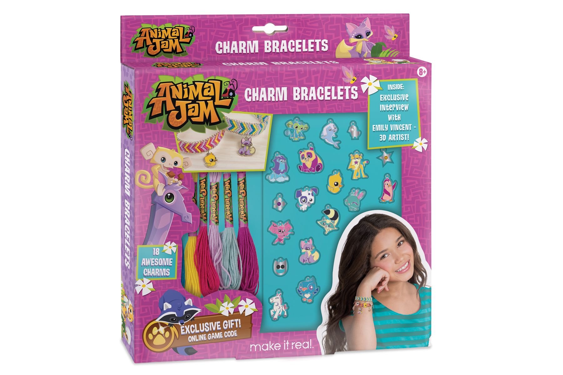 Make It Real - Animal Jam Charm Bracelets. DIY Animal Jam Themed Charm Bracelet Making Kit for Girls. Arts and Crafts Kit to Create Unique Tween Bracelets with Cord, Chains and Metallic Charms