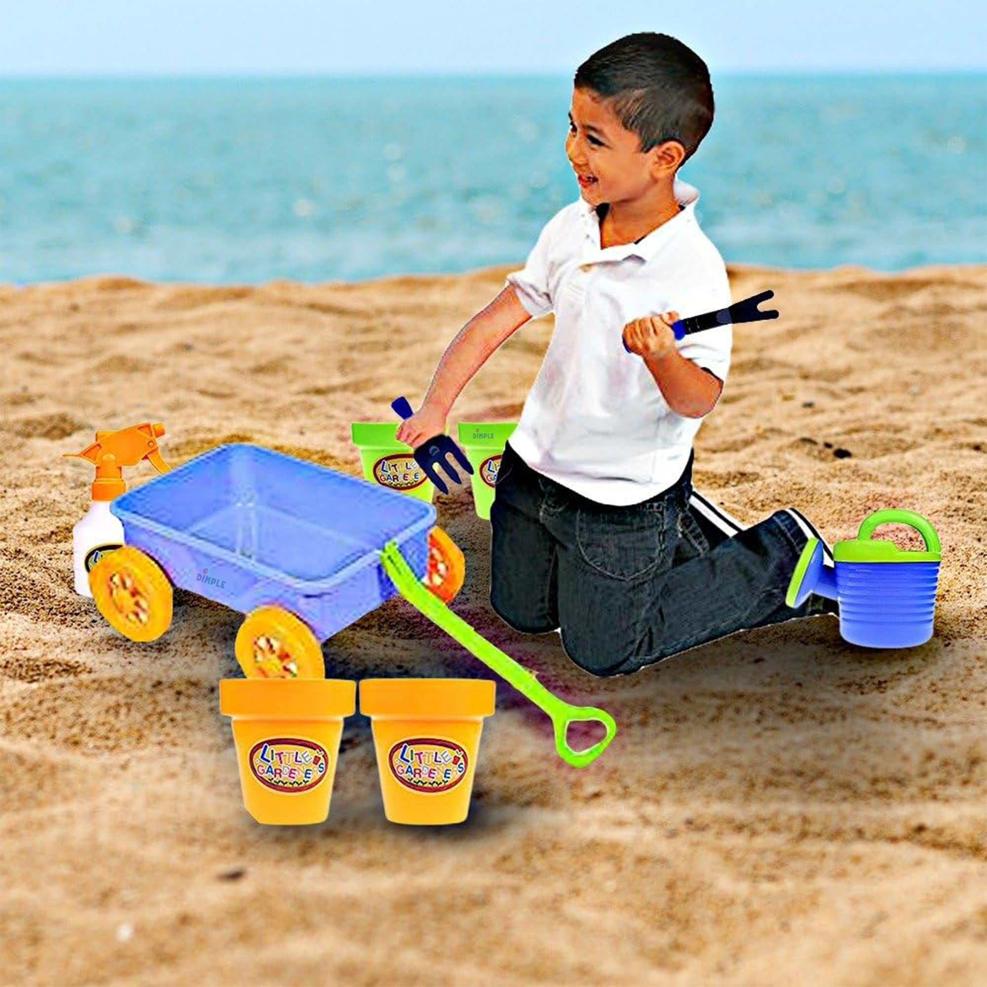 Dimple Garden Wagon & Tools Toy Set Premium 15 Pcs Kids Gardening Tools & Wagon Toy Set - Sturdy & Durable - Top Yd, Beach, Sand, Garden Toy - Great for Kids & Toddlers (Garden Toy Set) Green (Single)