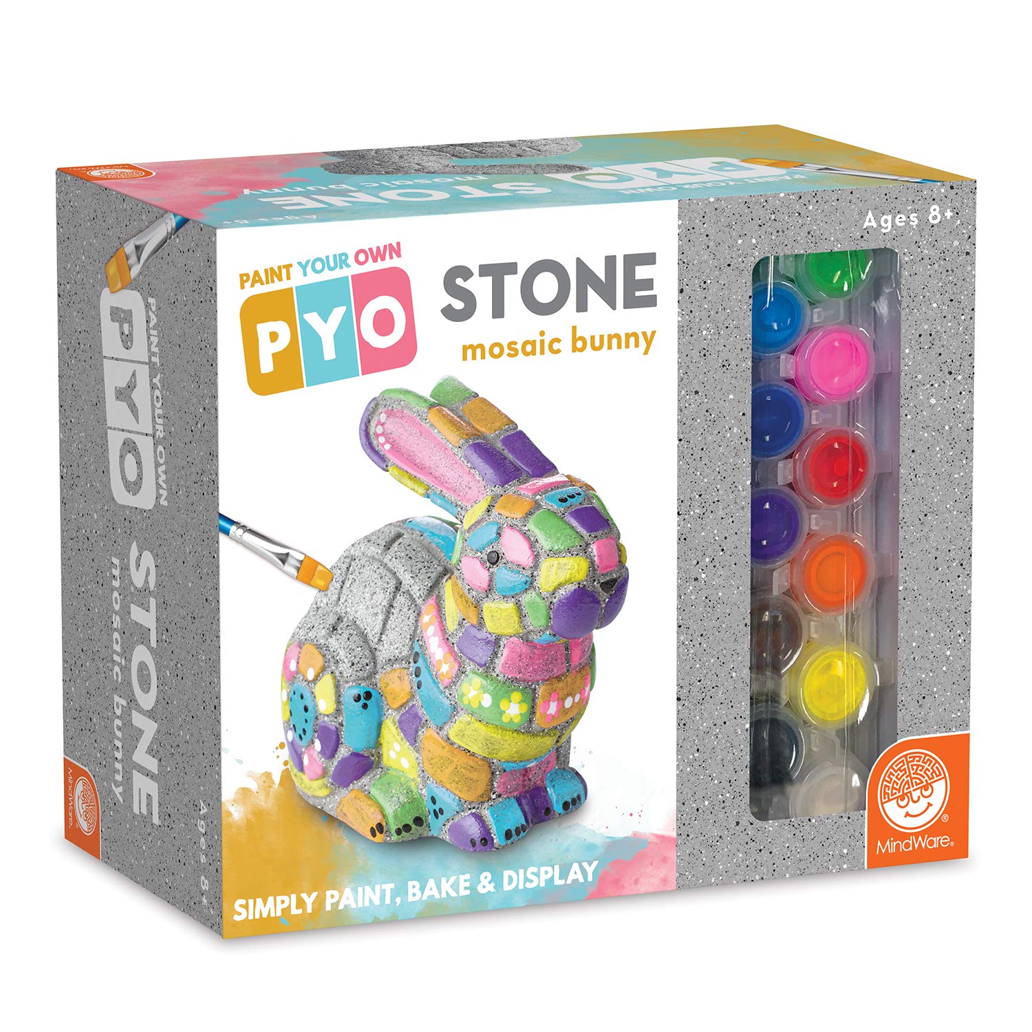 MindWare Paint Your Own Stone Bunny Rabbit - Mosaic Stepping Stone Craft Kit for Kids Includes Paint and Brush, Made of Weather Resistant Cement