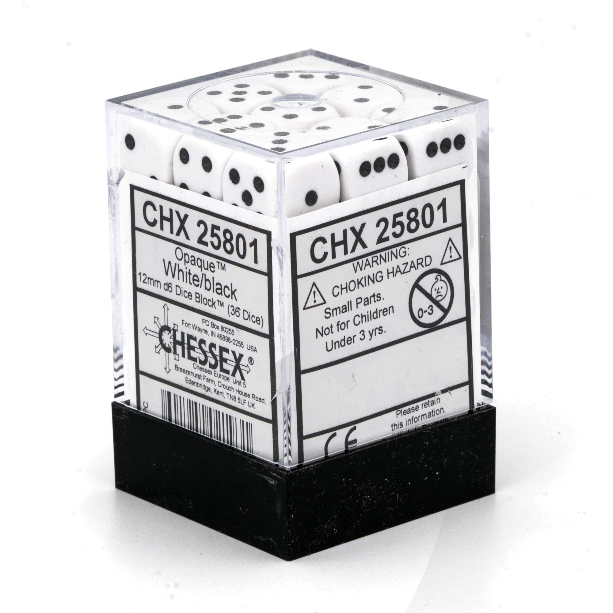 Chessex CHX25801 Dice-Opaque: 36D6 White/Black Set, Small (10mm - 14mm)