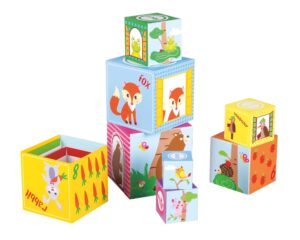 fat brain toys woodland friends stacking cubes - fine motor & number learning, 12 mos+