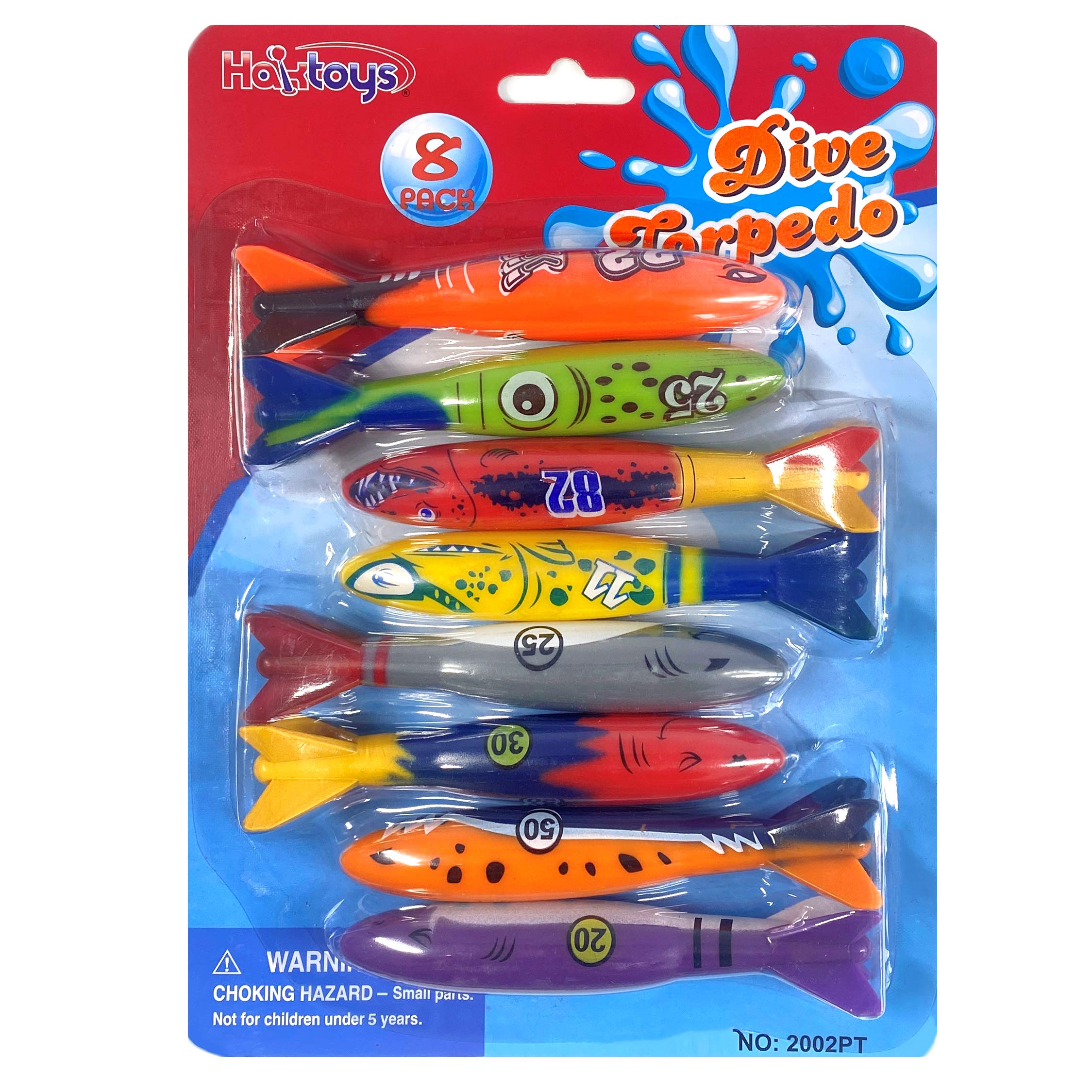 Haktoys Underwater Diving Torpedo Bandits, Swimming Pool Toy 5” Sharks Glides Up to 20 Feet Fun Water Games for Boys and Girls (Set of 8 Pieces)