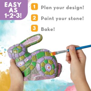 MindWare Paint Your Own Stone Bunny Rabbit - Mosaic Stepping Stone Craft Kit for Kids Includes Paint and Brush, Made of Weather Resistant Cement