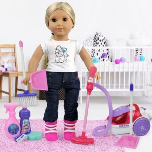 Click N' Play 18" Doll House Keeping & Kids Vacuum Cleaner Play Set, 8pcs | Kid/Toddler Cleaning Tool, Pretend Play Kitchen Accessories, Dust Pan, Baby Toys | Girls/Boys/Toddlers Toy Gifts/Supplies