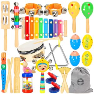 ehome musical instruments toys for toddlers 1-3, baby kids musical instruments, wooden percussion instruments preschool educational musical toys set for boys and girls gifts with storage bag