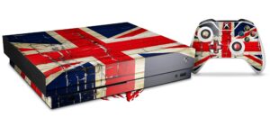 wraptorskinz decal vinyl skin wrap compatible with xbox one x console and controller - painted faded and cracked union jack british flag