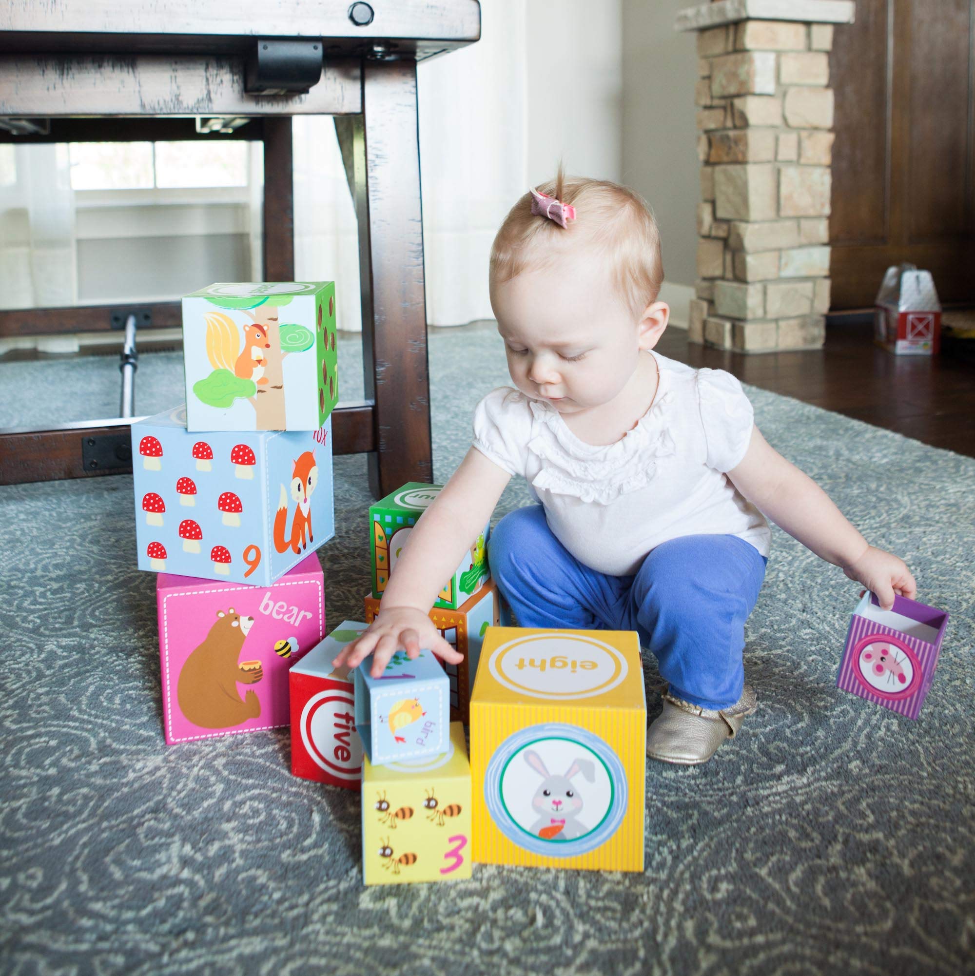 Fat Brain Toys Woodland Friends Stacking Cubes - Fine Motor & Number Learning, 12 mos+