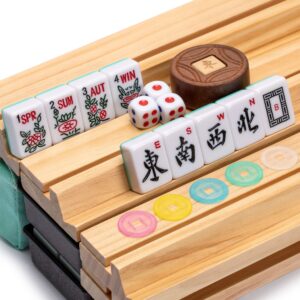 Yellow Mountain Imports American Mahjong Set, Pepper with Pepper Green Soft Case - 4 All-in-One Racks with Pushers, Wright Patterson Betting Coins, Dice, & Wind Indicator