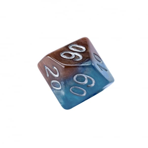 Earth Elemental Halfsies Dice - 7 die polyhedral dice Set - Cerulean Blue & Terran Brown - Silver Numbering