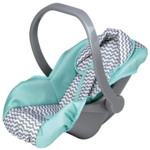 Adora Baby Doll Car Seat Carrier with Removable Seat Cover - Machine Washable, Fits Most Dolls & Plush Animals Up To 20”, Birthday Gift For Children Ages 2+ - Zig Zag Green Mint (Grey Handle)