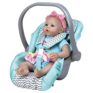 Adora Baby Doll Car Seat Carrier with Removable Seat Cover - Machine Washable, Fits Most Dolls & Plush Animals Up To 20”, Birthday Gift For Children Ages 2+ - Zig Zag Green Mint (Grey Handle)