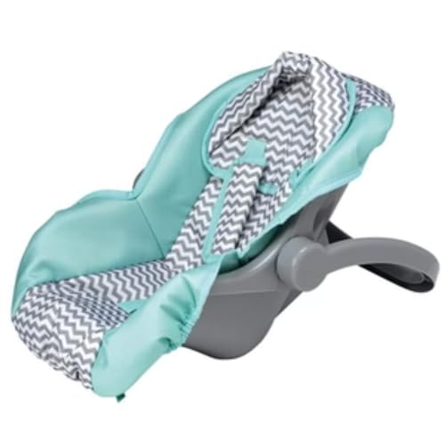 Adora Baby Doll Car Seat Carrier with Removable Seat Cover - Machine Washable, Fits Most Dolls & Plush Animals Up To 20”, Birthday Gift For Children Ages 2+ - Zig Zag Green Mint (Grey Handle)