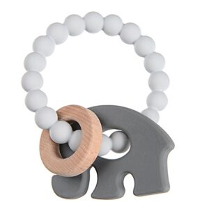 chewbeads - brooklyn teething toy - silicone teething ring & wood teether for infants, babies & toddlers - baby teether & modern baby rattle - medical grade silicone baby toy 3-6 months - grey