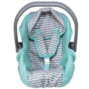 adora baby doll car seat carrier with removable seat cover - machine washable, fits most dolls & plush animals up to 20”, birthday gift for children ages 2+ - zig zag green mint (grey handle)